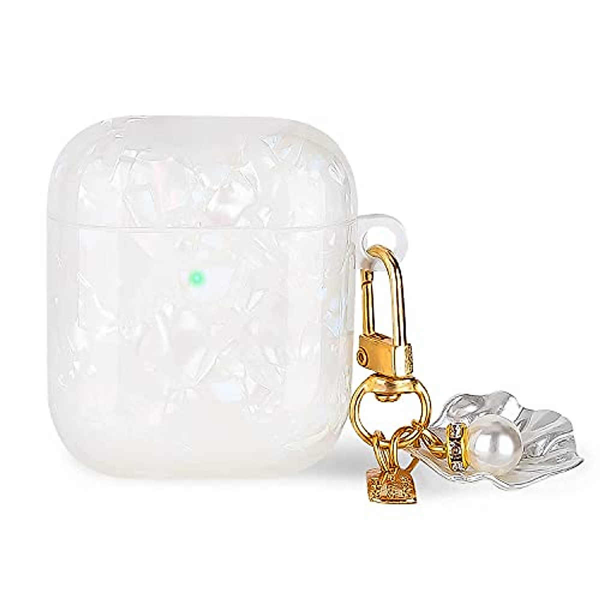 Airpods Case Cover, Full Protective Glitter TPU Soft Cute Airpod Case Cover with Pearl Keychain Compatible with Airpods 2 &amp;1 for Girls Teens Women (White/Pearl)