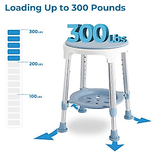 KSITEX Shower Chair Stool for Inside Shower, Small Corner Plastic Stool for Shower 300 Lb,360° Swivel Bath Shower Seat for Seniors Adults Sitting, Adjustable Bathtub Stool with Storage Tray