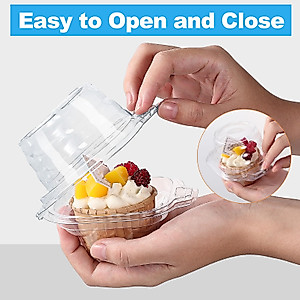 Vyndicca 100Pack Individual Cupcake Containers,Disposable Clear Plastic Cupcake Holders,Stackable Single Compartment Cupcake Carrier With Connected Airtight Deep Dome Lid for Cake Muffins,BPA Free