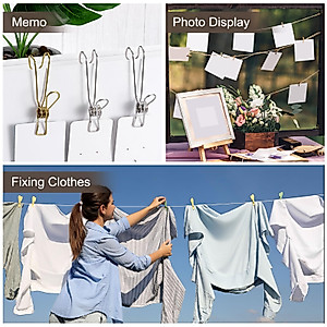 uxcell 20Pcs Clothespin with Hook Stainless Steel Universal Hanging Clips for Laundry Clothes Display Photo Storage Item (92mm Gold)