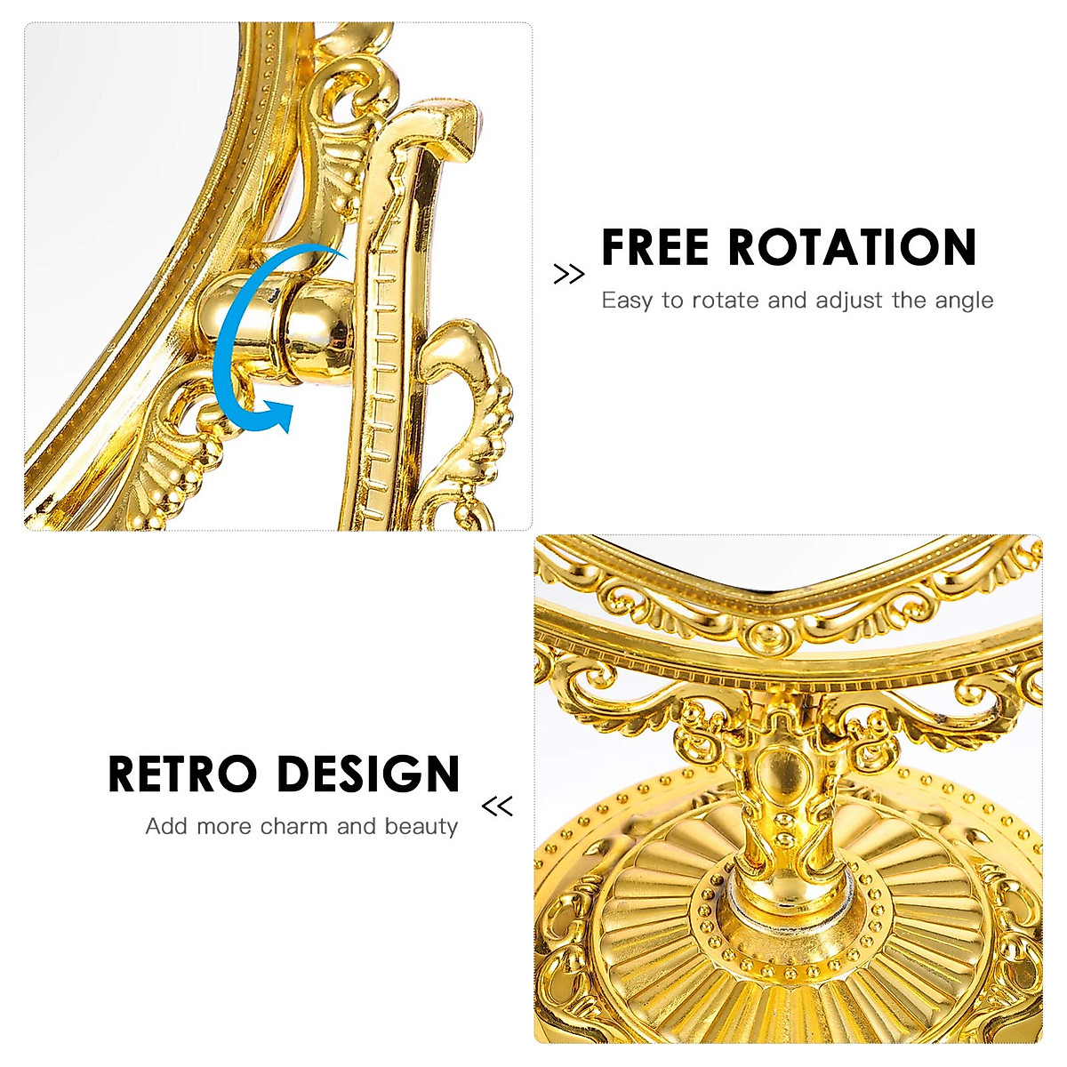 Luxshiny Vanity Mirror Heart Shaped, Double Standing Mirror Heart Shaped Mirror for Home Kitchen Table (Golden)