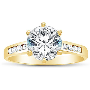 Size 7 - Solid 14k Yellow Gold Classic Traditional Round Brilliant Cut Solitaire CZ Cubic Zirconia Engagement Ring 1.25ct.