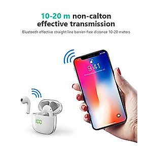 TOP True Wireless Earbuds Bluetooth Headphones Touch Control with Wireless Charging Case IPX5 Waterproof TWS Stereo Earphones in-Ear Built-in Mic Headset Premium Deep Bass for Sport White