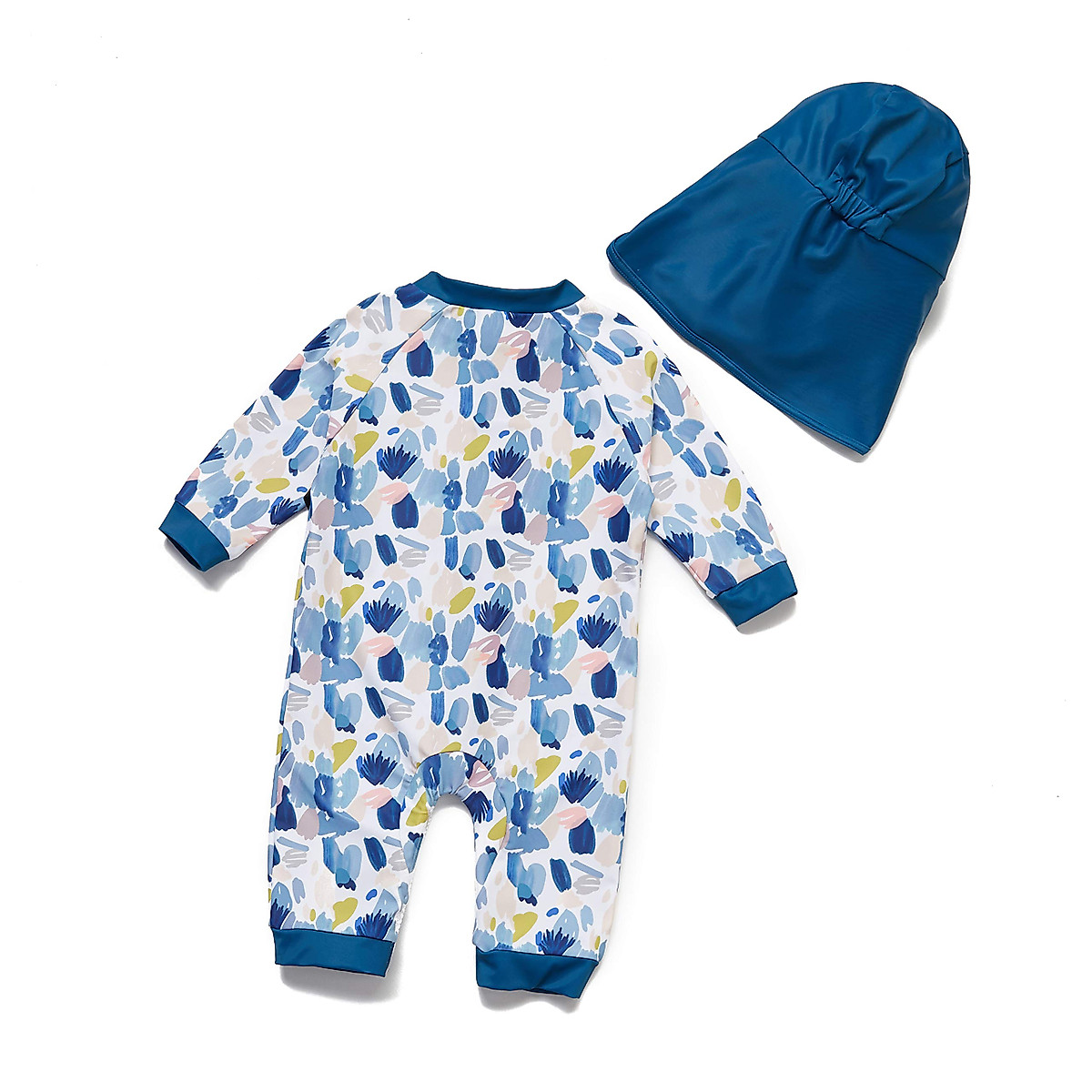 Baby Boys Sunsuits/Swimwear UPF 50+ Sun Protection One Piece Full-Length Zipper Swimsuits with Sun Cap. (Watercolor, 18-24Months)