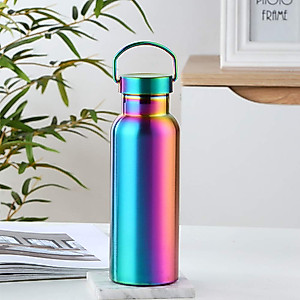 17 Oz 304 Stainless Steel Water Bottles, Double Wall Vacuum Insulated Water Bottle, Metal Sport Water Bottles for Outdoor, Rainbow