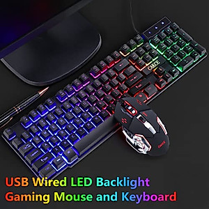 RGB Gaming Keyboard and Colorful Mouse Combo,USB Wired LED Backlight Gaming Mouse and Keyboard for Laptop PC Computer Gaming and Work,Letter Glow,Mechanical Feeling