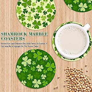 Happy St Patrick's Day Coasters for Drinks 4 Pieces Set Shamrocks Clover Bar Cup Coaster Round Cork Coasters Thick Cork Drink Bar Coasters for Table Kitchen Dining Home Decor, 3.94 Inches