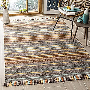 SAFAVIEH Montauk Collection 5' x 8' Turquoise / Brown MTK901E Handmade Boho Stripe Fringe Cotton Area Rug