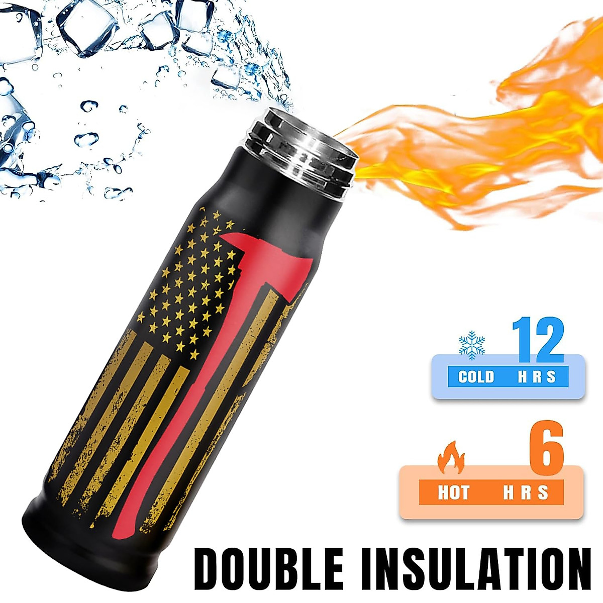 FROOBLEQUIRK Firefighter Nutrition Facts Bullet Tumbler, 17oz Firefighters Coffee Tumbler, Firemen Tumblers For Men - Firefighter Graduation Gifts, Christmas Gift For Men Dad Grandpa Husband Fireman