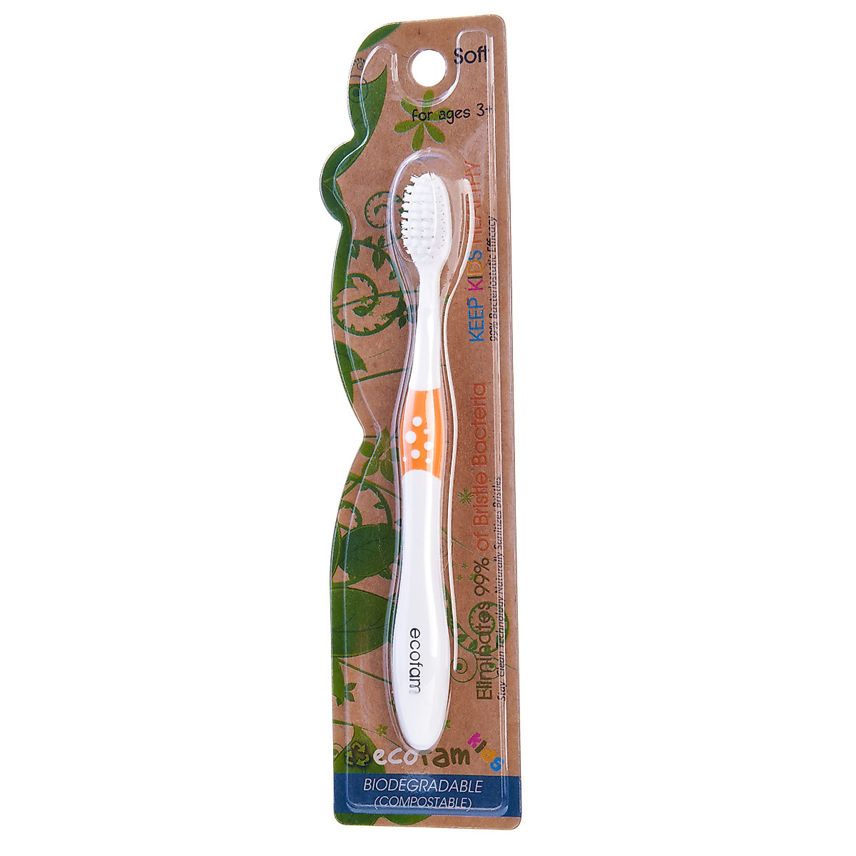 EcoFam by Focus Nutrition Earth Friendly Kids Toothbrushes - Silver Infused Soft Bristle Toothbrush (4 Pack)