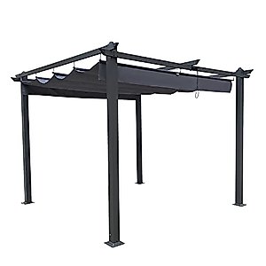 WHNB 10' x 9' Aluminum Retractable Patio Gazebo Garden Pergola with Weather-Resistant Canopy and Stylish Design Grey