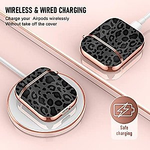 Maxjoy Airpods 1st & 2nd Generation Case，Protective Shockproof Cover with Keychain Compatible ，Cute AirPods Case Cover, Apple airpods case,for Girls and Women and Men（Leopard Print on Black）