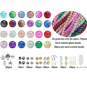 Pamir Tong 720PCS 8mm Crackle Glass Round Beads Bulk, Imitative Jade Beads, Lampwork Beads for Jewelry Making Earring, Necklaces, and DIY Crafts (8mm Crackle Mixed)