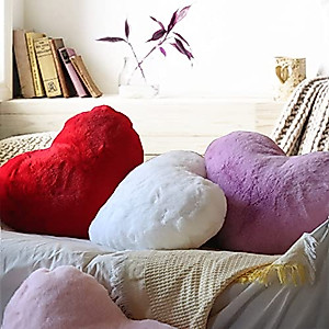 EastTree Pink Heart Throw Pillows for Mother Day, Faux Rabbit Fur 3D Fluffy Heart Pillows, Love Cute Plush Soft Heart Shaped Pillows Gift for Kids Living Bedroom 15 X 17 Inch