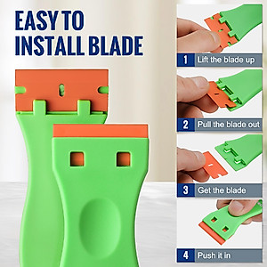 WORKPRO 3-Piece Plastic Razor Blade Scraper with 120 Pcs Plastic Razor Blades, for Gasket Remover, Labels Decal and Adhesive Remover for Windows and Glass