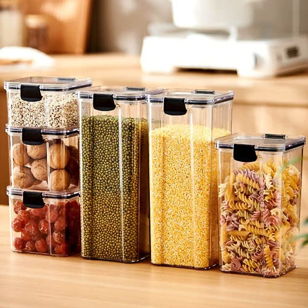 Rvikurc Airtight Food Storage Containers with Lids, Anti Leak Cereal Flour Storage with 4-Side Locks for Solid Food Sugars Soups and Sauces, Freezer-Safe Plastic Pantry Kitchen Organizations