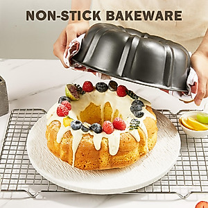 KITESSENSU 9 inch Non-Stick Cake Pans, 12 Cups Premium Fluted Cake Pans for baking, Heavy Duty Carbon Steel Tube Pan Baking Mold-Grey