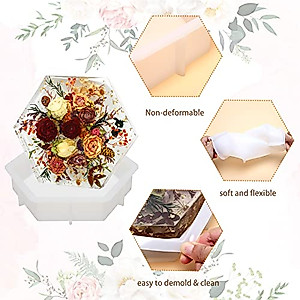 3 PCS Large Resin Molds Silicone Kit, Including Deep Hexagon, Heart, Square Epoxy Resin Casting Mold for Flower Preservation Bookends DIY Art