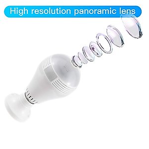 COSULAN Wireless 360 Panoramic Bulb Camera Security Camera Light Bulb - WiFi Surveillance IP Camera Lamp - 3D VR Display, Motion Detection, Floodlight and IR Night Vision, Alert Events, V380 App/P8