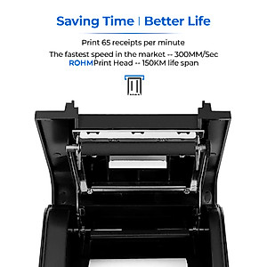 MUNBYN Receipt Printer P068, 3 1/8" 80mm Direct Thermal Printer, POS Printer with Auto Cutter - Receipt Printer with USB Serial Ethernet Windows Driver ESC/POS Support Cash Drawer