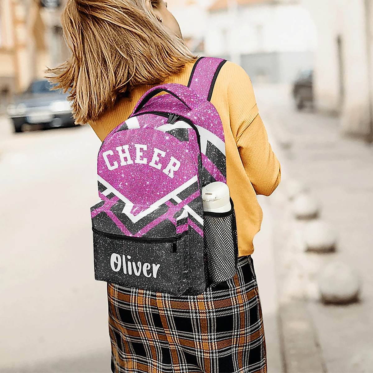 XOZOTY Rose Red Cheer Cheerleader Backpack Personalized Name Bag Bookbags Daypack for Kids Adult