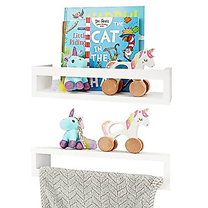 Nursery Book Shelves Wooden, Set of 2 - White Floating Book Shelves for Baby Nursery Shelf Decor and Kids Room - Nursery Wall Shelves, Floating Shelves for Books, Toys, Blankets, and Other Items
