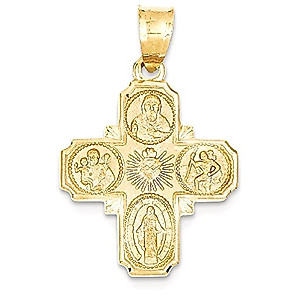 IceCarats 14K Yellow Gold Four Way Holy Cross Religious Medal Necklace Christian Pendant Scapular Charm 28mm x 17.75mm Only