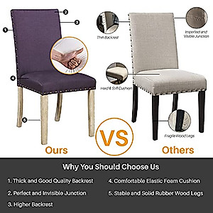 Nathaniel Home Dining Chair, Wood Legs, Padded seat, Nail-Head Trims, Linen Fabric,Tufted Dining Room Chairs, Ideal for Dining Room, Kitchen, Living Room, Restaurant, Cafe, Set of 2 (Purple)