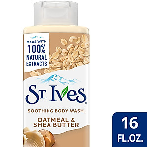 St. Ives Body Wash - Soothing Moisturizing Cleanser with Oatmeal & Shea Butter, Natural Body Wash for Sensitive Skin Made with Plant-Based Cleansers and 100% Natural Extracts, 16 Ounces
