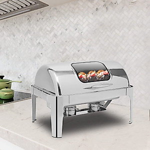 14.26Qt Stainless Steel Chafing Dish Buffet Set with Visible Roll Top Chafing Dishes Buffet Set Retangle with Rolling Top 2 Detachable Food Pans Catering Food Warmer for Hotels Party Wedding