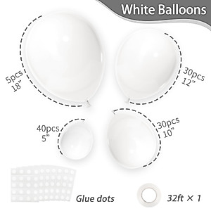 RUBFAC White Balloons Different Sizes 105pcs 5/10/12/18 Inch for Garland Arch, Party Latex Balloons for Happy New Year Decorations 2024 Birthday Party Wedding Anniversary Baby Shower Party Decoration