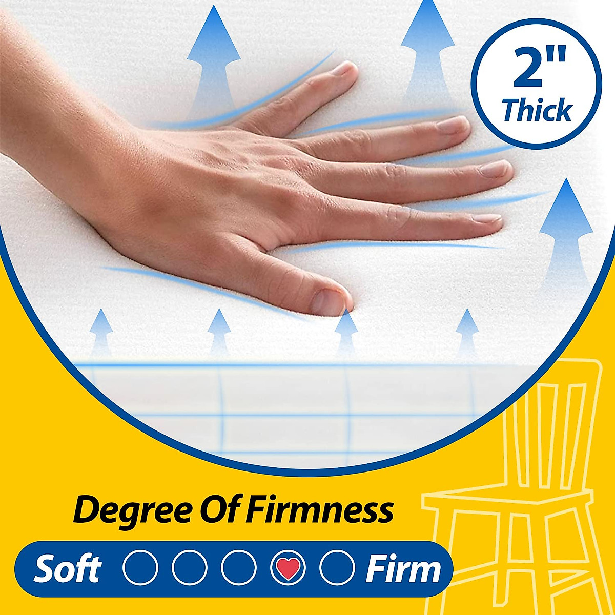 AAAAAcessories D-Shaped Chair Cushions with Ties and Removable Cover, 2'' Thick Kitchen Chair Pads, Indoor Dining Room Chair Cushions, 17'' x 16'', 6 Pack, Brown