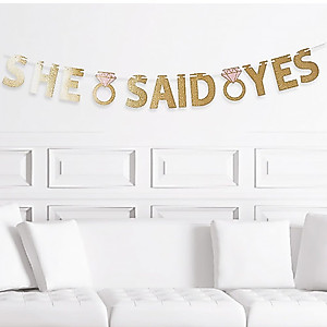 Sparkling "She Said Yes" Wedding Letter Banner - 6" Letters with 12' Ribbon | Stunning Gold & Pink Glittered Paper | Perfect for Engagement Celebrations & Bridal Showers