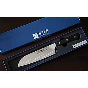 SNFSchneidteufel Avant Santoku Knife 7 inch Japanese Chef Knife Made with X50CrMoV15 Stainless Steel Kitchen Knife Set and Black Ergonomic Handle Design (Onyx Black)