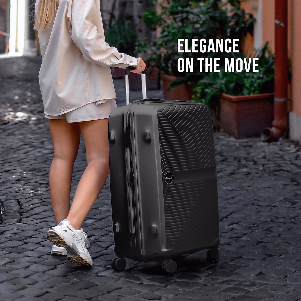 Feelway Hardside Checked 24" Luggage Suitcase Durable, Expandable Design with 360° Double Spinner Wheels, TSA Lock, Telescopic Handle, Secure Zipper (Black, 24")