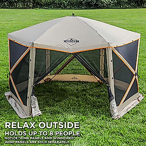 Hike Crew 6-Panel Pop-Up Screen House Gazebo 140x140 Inch – Instant Setup 6-Sided Hub Tent UV Resistant (SPF 50+) Fits 9 People Heavy Duty 210D Material – Includes Carry Bag & Ground Stakes