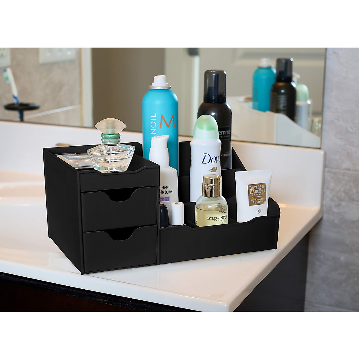 Mantello Bathroom Organizer Countertop- Make Up Organizers and Storage-, Makeup Organizer for Vanity- Black