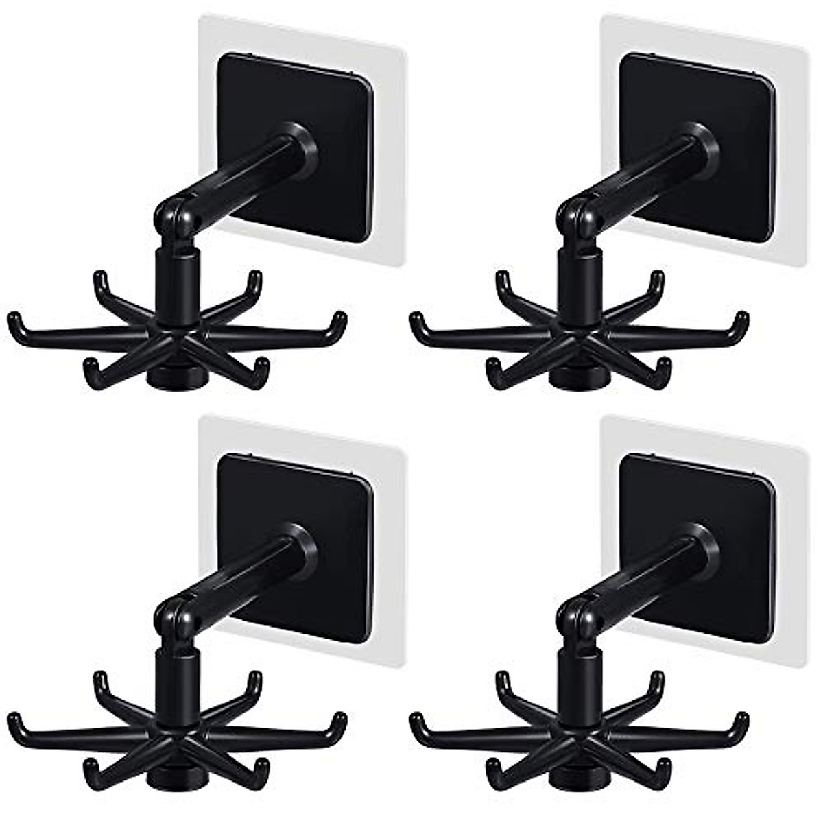 365Home Hanging Utensil Holder Hooks Kitchen Utensil Hanger Wall Mount 360 Degrees Rotating Folding Hook Self Adhesive Hook Utensil Rack with 6 Hooks for Kitchen Bathroom Cabinet (4 Black)