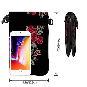 Beabes Red Rose Crossbody Cell Phone Purse Flower Floral Romantic Watercolor EmbroideryWallet Handbag