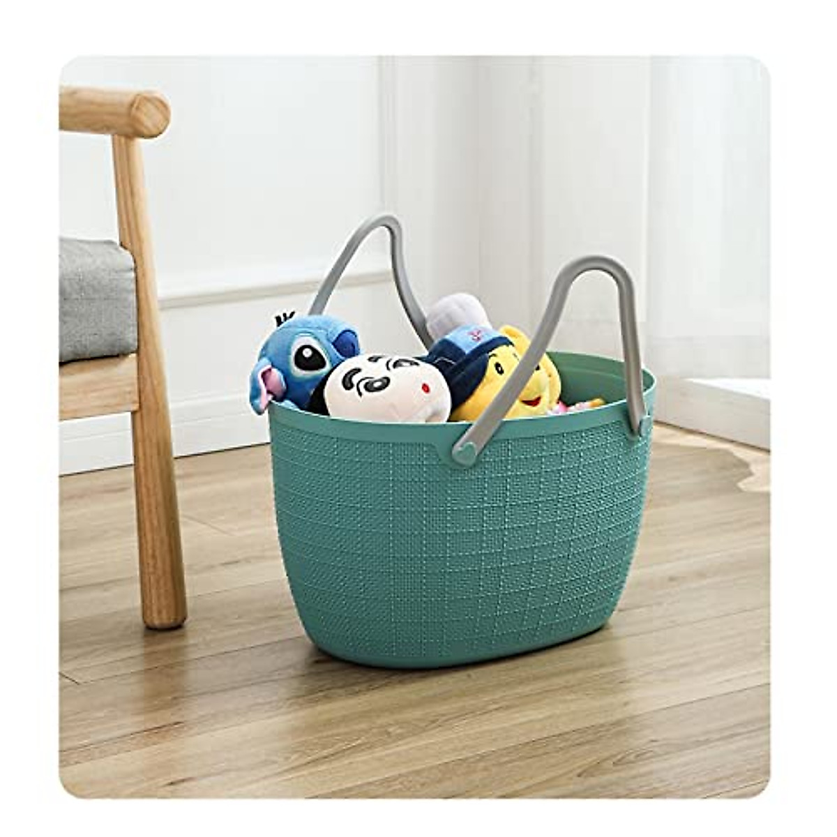 VINAMY Portable Household Large-Capacity Dirty Clothes Basket Portable Unbreakable Grocery Basket Can be Stacked with Linen Storage Basket Green