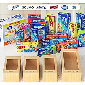 ANLIZY Ziplock Bag Storage Organizer - Plastic Bag Organizer for Kitchen Drawer, Bamboo Baggie Organizer for Gallon, Quart, Sandwich, Snack, Compatible with Ziploc, Glad, Solimo, 365 by WFM, Hefty