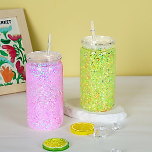 Micellwuu 16 oz Plastic Snow Globe Tumbler, 8 Pack Double Wall Snowglobe Tumbler with Pre Drilled Hole, Plastic Mason Jar Cups Can for Snow Globe Glitter DIY (Clear)