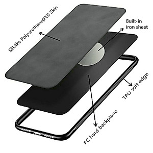 Kepuch Silklike Case for Oppo Reno 10/Reno 10 Pro - Black Hybrid Case with Built-in Metal Plate, Supports Magnetic Car Holder, Precise Cutouts, Avoids Fingerprints and Dust