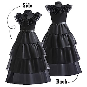 GRIVOS Black costume Girls dress for Kids Black Outfit Halloween Costumes Cosplay Party with belt wig socks 4-14Y