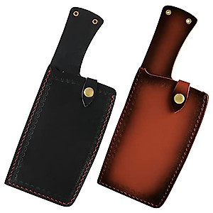 XYJ Chef Knife Sleeves PU Leather Knife Cover With Carry Belt Loop Black Brown Kitchen Knives Edge Guards Protector Tools 2-pieces(Knives Not Included)