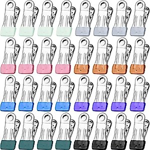 Clothes Pins for Hanging Clothes, 32 Pack Stainless Steel Colored Clothespins for Laundry, Heavy Duty Clothing Pins for Clothes Line, Multipurpose Metal Clips for Clothes, Socks, Towel, Snack, Photo