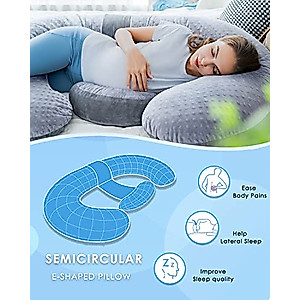 QUEEN ROSE Pregnancy Pillows, E Shaped Full Body Pillow for Sleeping, with Pregnancy Wedge Pillow for Belly Support, 60 Inch Maternity Pillow for Side Sleeper, Grey Bubble Velvet