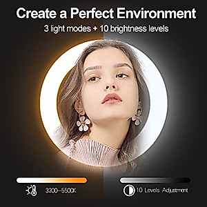 EMART 10” Selfie Ring Light, Round Light with Adjustable Tripod Stand & Phone Holder for Live Stream/Makeup/YouTube Video/TikTok Photography, Dimmable 3 LED Light Modes 10 Brightness Levels