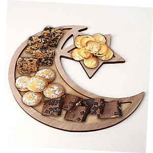 ABOOFAN 1pc Eid Ramadan Bairam Platter Plate Islamic Wood Dish Food Star Plates Dates for Parties Supplies Snacks Party Dessert Home Decoration Shaped Tray Mubarak Decorations Muslim