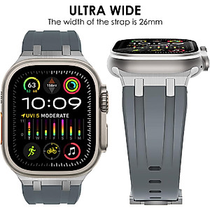 WINGLE Apple Watch Band Ultra - 49mm, 46mm, 45mm, 44mm, 42mm for Men - Series 10, 9, 8, 7 SE, 6, 5, 4 - AP Liquid Silicone Rubber Band for iWatch 3, 2, 1 - Metal Adapter - Luxury Cool Sport Strap